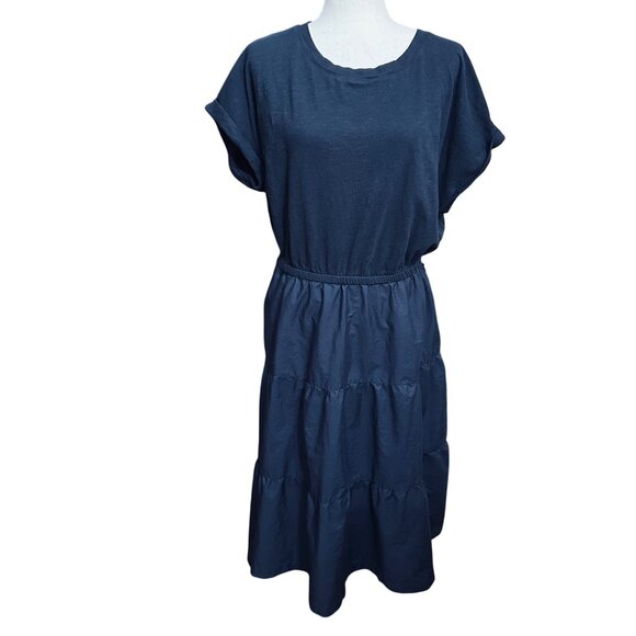 Talbots | Dresses | Talbots Dress Women Xl Petite Navy Blue Tiered ...